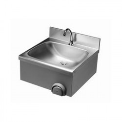 Wall-mounted knee operated hand washing unit with basin cover and ...