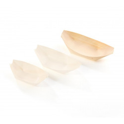 Professional boat-shaped food tray - wood 115x70 mm - 100 pcs/cs
